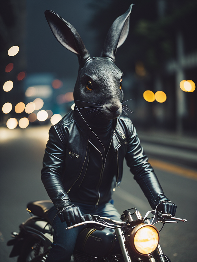 Premium Free ai Images | black humanoid rabbit with large white eyes ...